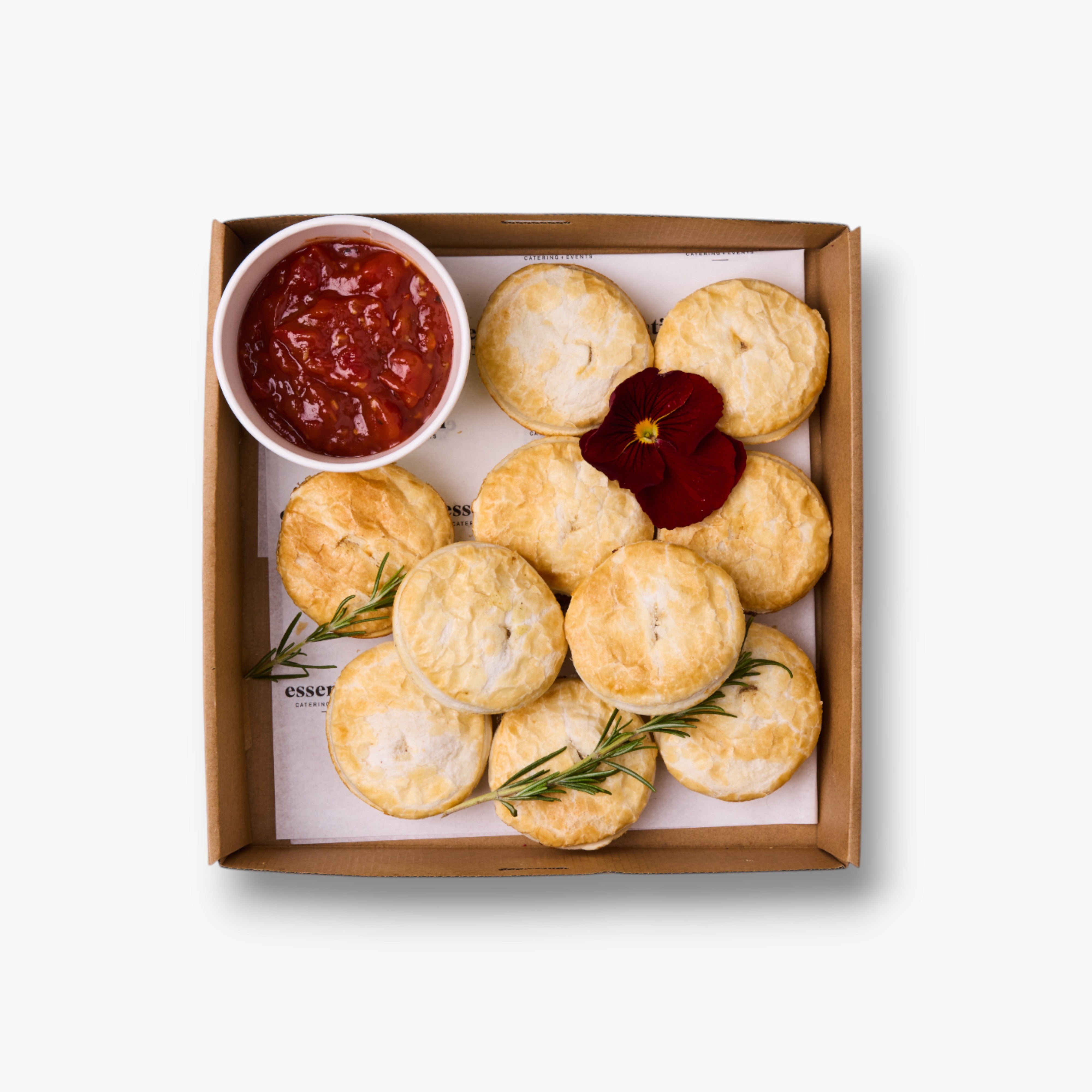 Traditional Ivans Beef Pies, Tomato Relish – Essential Catering Drop Off